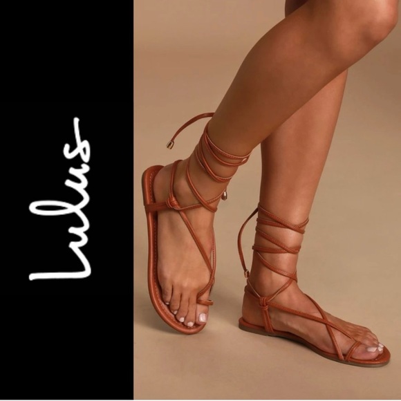 Lulus | Shoes | Nib Lulus Micah Tan Laceup Flat Sandals 55 | Poshmark
